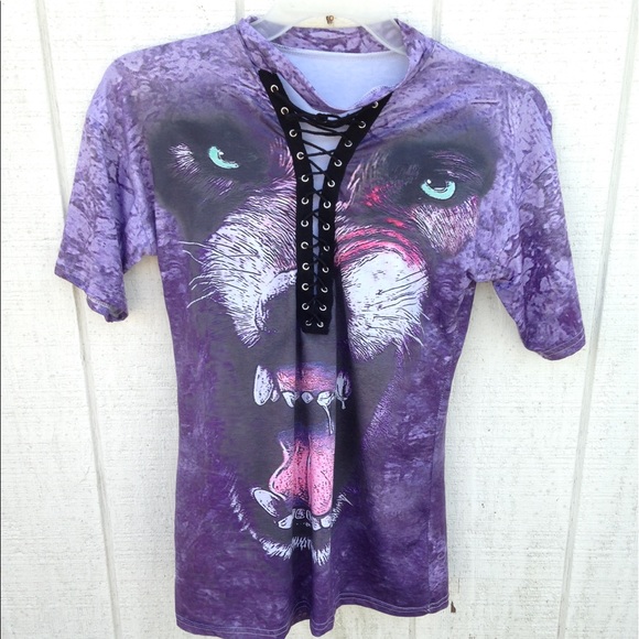 Tops | Lace Up Wolf Top | Poshmark